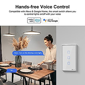 SONOFF TX WiFi Smart Light Switch, 2.4GHz Wi-Fi Touch Smart Wall Switch,Works with Alexa and Google Home, RF433 Remote Control,Fit for US&CA Wall Switches, 3 Gang 1 Way, T2, No Hub Needed