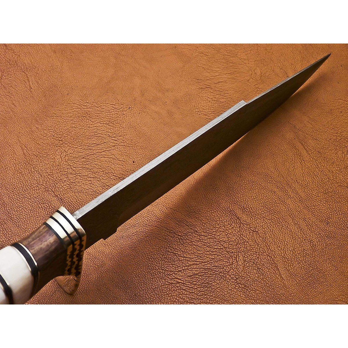 Custom Damascus Hunting Knife Camping Knife With Burl Wood Handle