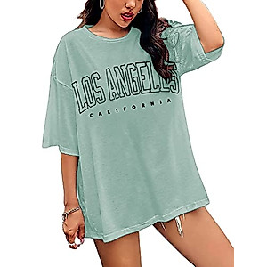 Avanova Women's Los Angeles Print Short Sleeve Oversized Tee Casual Loose T Shirt A Green X-Large