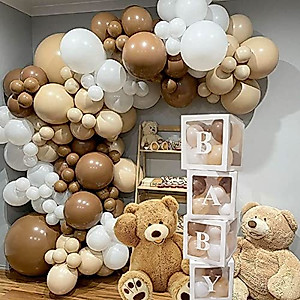 Teddy Bear Baby Shower Balloon Boxes Brown Garland Kit Arch Nude Neutral Cream Birthday Party Decorations White Peach Blush Different Sizes Coffee Wedding Theme