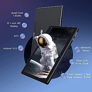 Tablet 10.1 Inch Android 10.0 Tablets, 32GB Tablet with 128GB Expansion, Quad-Core Processor and HD Dual Camera Tableta, Long Battery Life, Bluetooth, Google Certificated, GPS, Black