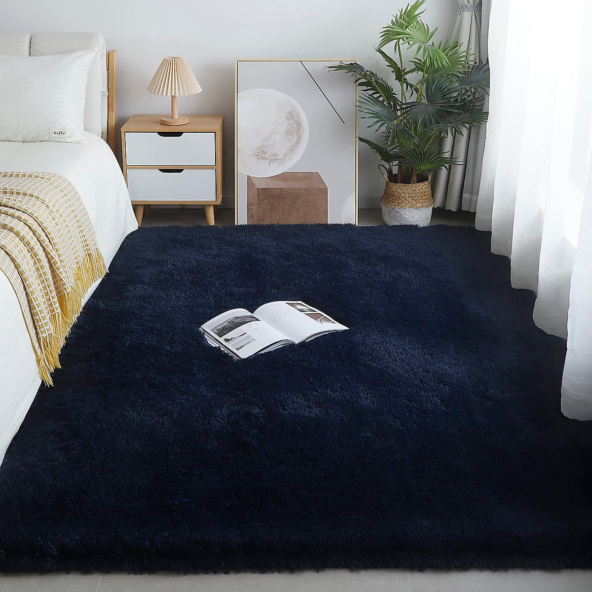 GERBIT Shag Area Rug 5x7 Feet Soft Indoor Rectangular Rugs Carpet Modern Luxury Plush Rugs for Living Room Home Decor Navy Blue