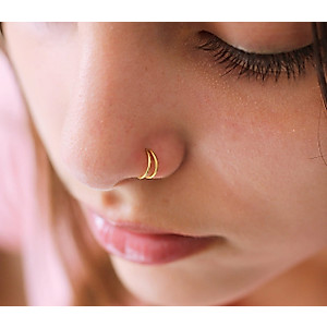 QWALIT Nose Rings Nose Rings Hoops Nose Piercings Double Hoop Nose Rings for Women Nose Piercing Jewelry Hoop Nose Rings Nose Rings Surgical Steel Rose Gold