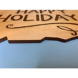 State Shaped Happy Holidays Engraved Maple Wood Sign with Hand Painted Lights for Christmas Decoration