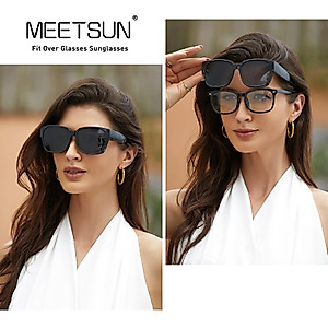 MEETSUN Oversized Fit Over Glasses Sunglasses for Women Men Trendy Polarized UV Protection Sun Glasses for Driving Black Grey