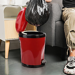 Easymanie 1.8 Gallon Round Pedal Trash Can, Small Waste Basket with Lid, Red Bathroom Garbage Can