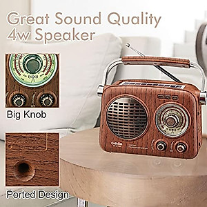 Gelielim Retro Radio Bluetooth Speaker with Clear Sound, Portable Radio AM FM Shortwave Radio with Best Reception, Solar/Rechargeable Transistor Radio, Support TF Card/USB Playing for Gift,Elder,Home