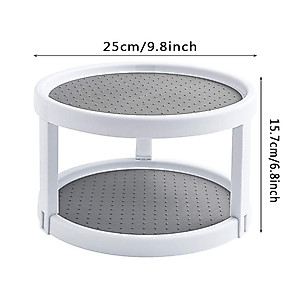 DLD 2-layer rotatable two-layer sideboard, spice rack, storage rack, lazy Susan turntable, non-slip shelf White/Gray (Double layer)