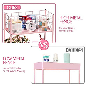 KINGRACK Slim Storage Rolling Cart,3-Tier Metal Utility Cart,Slide Out Storage Cart,Makeup Lash Cart,Rolling Storage Cart Pink for Bathroom Laundry Room Bedroom