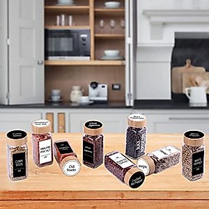 SWOMMOLY 36 Glass Spice Jars with Labels,4 oz Empty Square Spice Jars with Bamboo Lids,5 Different Types of Spice Labels Sets, Spice Bottles with Shaker Lids