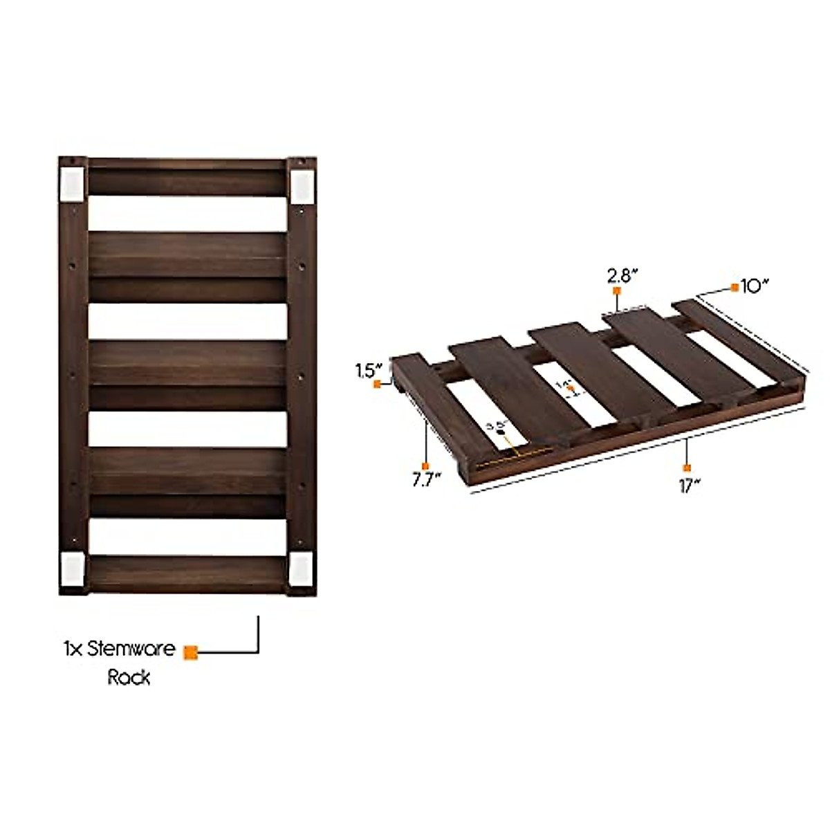 Rustic State Eze 4 Sectional Adjustable Wood Under Cabinet Wine Glass Holder Wine Glass Rack Hanging Shelf Stemware Bar Organizer - 12 Wine Glass Storage - 10 Inch Deep - Chestnut Stained