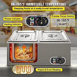 Commercial Food Warmer 850W Electric Steam Table 17 Qt Bain Marie - Stainless Steel for Buffet Catering