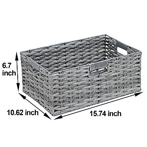 Large Storage Basket, Rectangular Wicker Basket for Organizing, Waterproof Plastic Woven Basket for Storage, Shelf Basket with Built-in Handles, Pantry Baskets-1 Pack