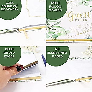 bloom daily planners Wedding Guest Book (120 Pages) Guest Sign-in Book Guest Registry Guestbook - White Cover with Gold Foil, Gilded Edges and Gold Page Marker Hardbound 7" x 9" (Eucalyptus)