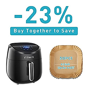 VILIWIN Air Fryer 4.5 QT 8 Preset Menus AirFryer with Auto Shut Off 30 Minute Timer Adjustable and Air Fryer Paper Liners 50PCS Disposable Square Parchment Liner 6.3 inch for 4-6 QT Air Fryers