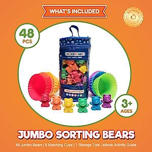 Jumbo Counting Bears with Stacking Cups - Montessori Educational Sorting Rainbow Toys For 3 Year Old Boys and Girls with 48 Preschool Math Manipulatives, Toy Storage and Toddler Games eBook