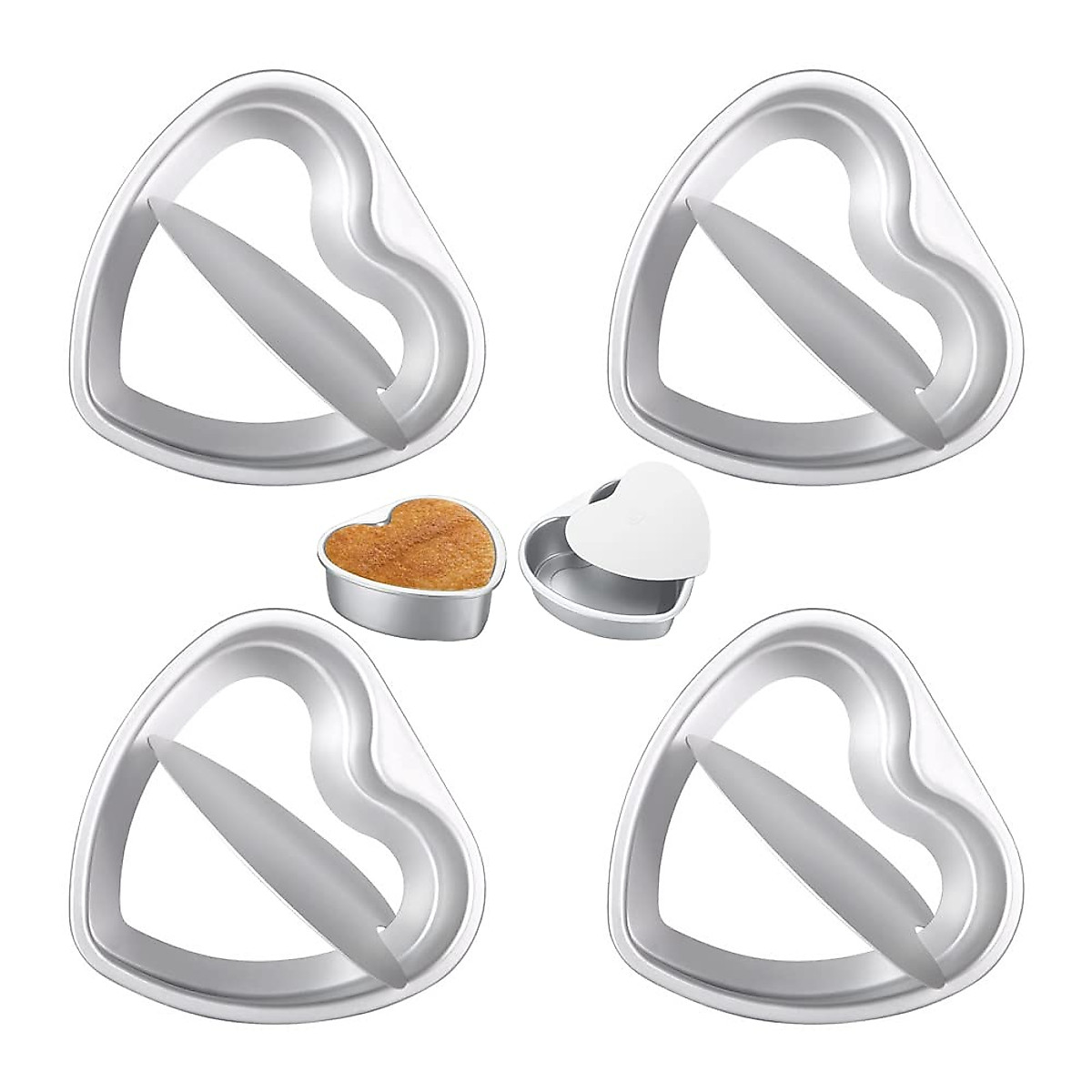 XIGUI 4 Pieces Heart Shaped Cake Pans-4 Inch Cake Pans-with Removable Bottom Cake Dessert Baking Mould- for Kitchen Birthday Valentine Day Wedding