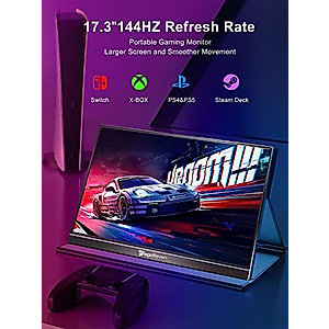144HZ Portable Gaming Monitor, 17.3" 1080P Laptop Monitor, Dual USB C HDMI Second Computer Screen, VESA Gaming Display with Speakers, Travel Monitor for PS4/5 Xbox Switch MAC PC Phone