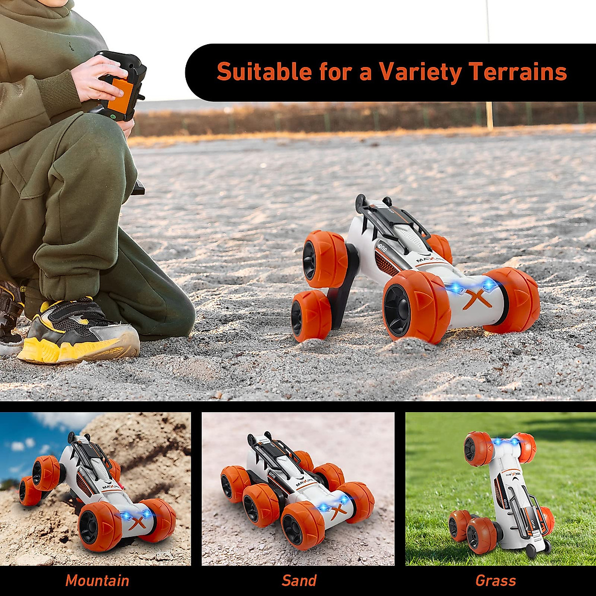 YSWJDM 6-Wheel Deformable Stunt Remote Control Car, 2.4GHz RC Car, 360° Rotating Trucks with Headlights, Off Road RC Crawler Toy Cars for Boys and Girls