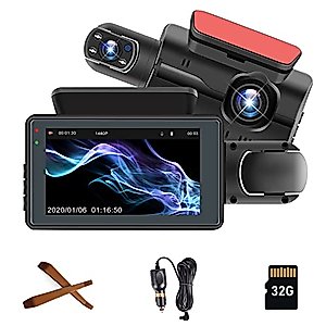 Dash Cam Front and Rear, Dash Camera for Cars 1080P Full HD Dual Dashboard Camera Recorder 3" IPS Screen in Car Camera Night Vision,Motion Detection Parking Monitor G-Sensor+ 32G SD Card