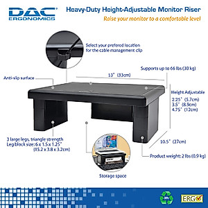 DAC STAX Computer Monitor Riser, Ultra-Sturdy Adjustable Desktop Monitor Stand, Supports up to 66 Pounds, Medium Size, 2-Pack, for Dual Monitor Setup
