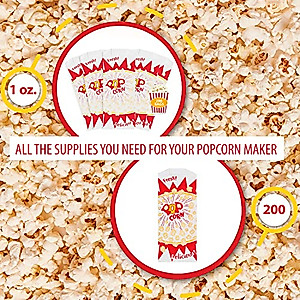 200 Popcorn Bags, Popcorn Machine Supplies Set, 1 oz Grease Resistant Paper, Popcorn Bags for Popcorn Machine, Grease Resistant, Carnival Themed, Made in The USA
