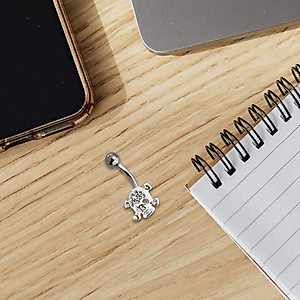White Crystal Stone Fancy Cross Skull 925 Sterling Silver with Stainless Steel Belly Button Navel Rings