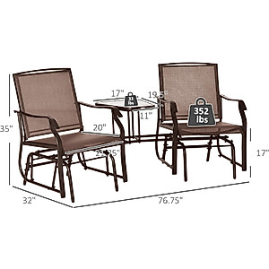 Outdoor Glider Bench&Chair, X&T 2 Person Patio Double Glider Rocker Chair with Metal Sliding Tracks, Patio Glider Swing Chair Loveseat with Sling Fabric and Center Table, for Porch Garden Lawn, Black