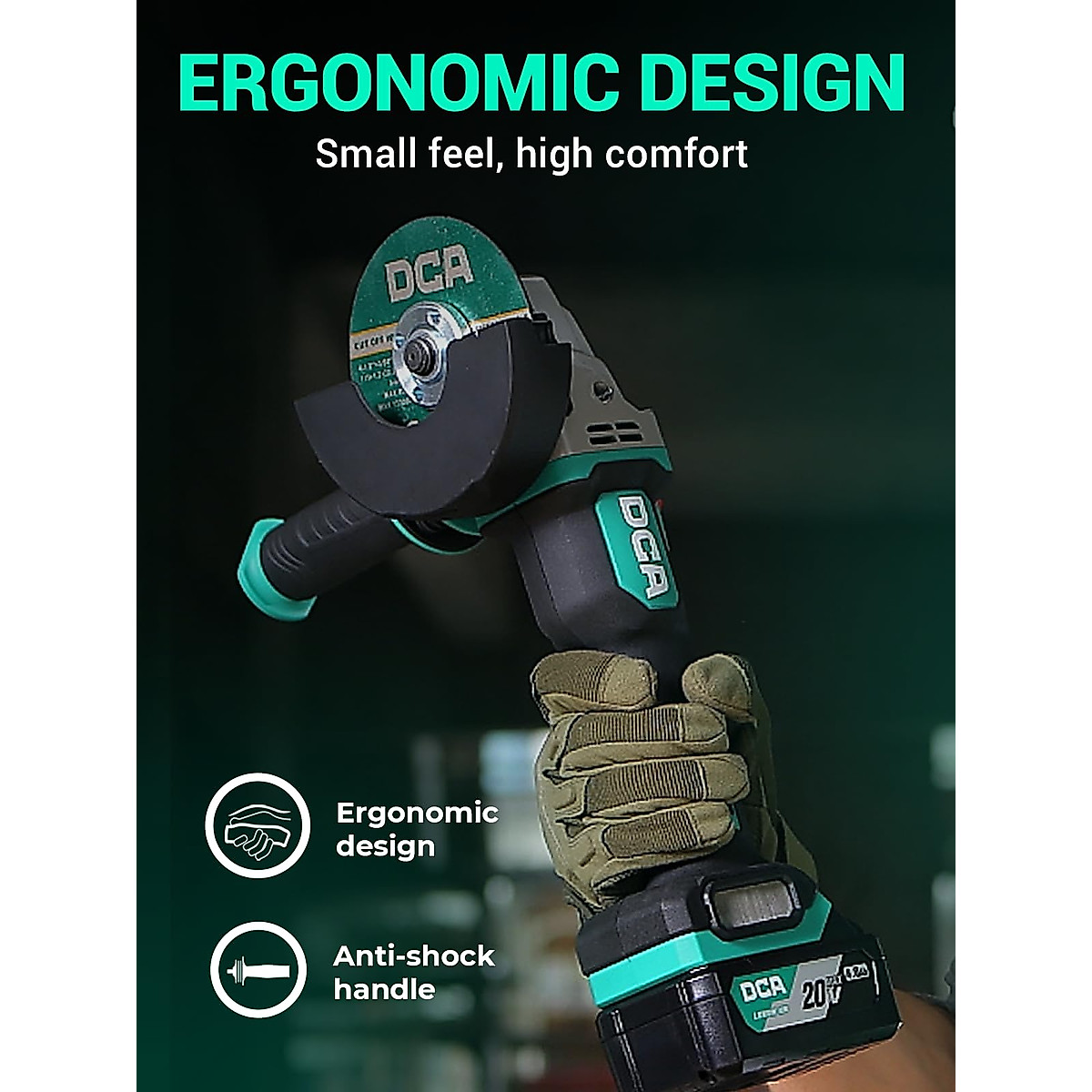 DCA Cordless Angle Grinder 20V 4-1/2 inch, 4.0Ah Battery & 2A Fast Charger, 8500RPM Brushless Motor, Power Angle Grinder with Cutting & Grinding Wheels, Flap Discs for Wood Metal & Rust Removal