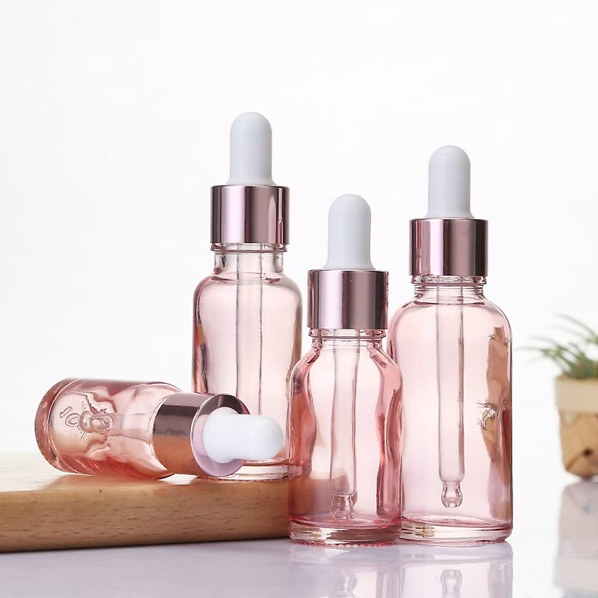 SNOW DIAMOND 0.5 oz Eye Dropper Bottle (3 Pack Rose Glass Bottles 15ml with Golden Caps，Empty Tincture Bottles for Essential Oils, Body Oils, Perfume Pink