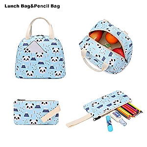 Mimfutu Panda School Backpack for Teen Girls, 3-in-1 Kids Backpack Bookbag Set School Bags with Lunch Box Pencil Case (Blue)