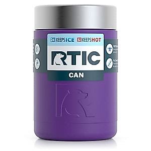 RTIC Can Cooler Insulated, Beer, Beverage, Soda Can Cooler with Lid, Stainless Steel Metal, Double Wall Insulation Coozie for Cans, Sweat Proof, 12oz, Majestic Purple