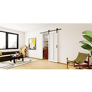 SOLRIG Sliding Barn Door 60"(30" x2)× 84", Double Pre-drilled Barn Door Slab, Need to Assemble, DIY Unfinished, 2X Barn Door Hardware Included, V Frame, White