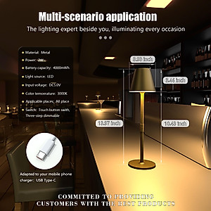 Timjorman LED CordlessTable Lamp,4000mAh Rechargeable Battery Desk lamp,3 Level Brightness Beside Night Light, Minimalist Design, for Couple Dinner/Coffee Table/Restaurant/Bedroom(Bronze 2PACK)