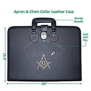 Masonic Master Mason Apron and Collar Case Leather – Hand Embroidered, MM Provincial Size | Freemason Carrying Bags
