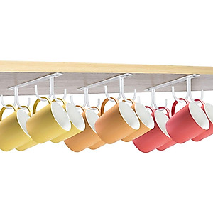 FOLOU Under Cabinet Mug Rack, Rustic Mug Organizer Rack Cup Holder Under Shelf 12 Hanging Hooks Rack for Mugs, Coffee Cups and Kitchen Utensils Display (White 3 Pack 12 Hooks)