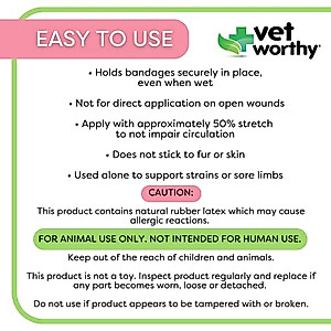 Vet Worthy Self Adhering Wrap for Dogs - Self Adhesive Bandage Wrap for Wounds, Injury, Sprain, and Swelling - Cohesive Bandage First Aid Tape for Dogs and Cats (2-Inch x 5-Yard (Pack of 6))
