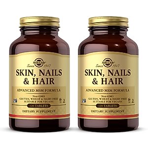 Solgar Skin, Nails & Hair - 120 Tablets, Pack of 2 - Advanced MSM Formula - Non GMO, Vegan, Gluten & Dairy Free - 120 Total Servings