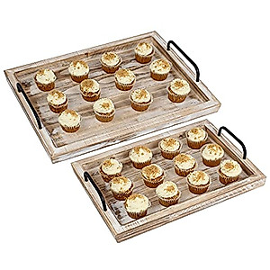 Creekview Home Emporium Wood Serving Trays - 2pk Nesting Serving Trays with Handles Decorative Wooden Serving Tray Set