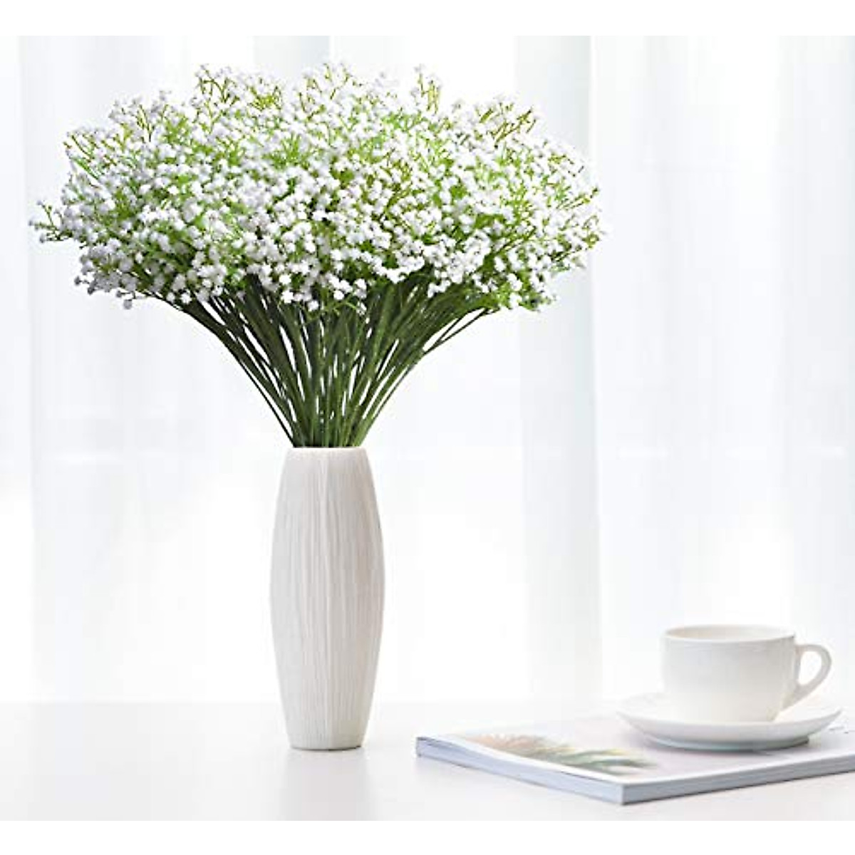JIFTOK Babys Breath Artificial Flowers, 24 Pcs Fake Flowers Gypsophila Bouquet Fall Flowers Artificial for Decoration, Real Touch Silk Flower for Wedding Christmas DIY Party Home Garden Office(White)
