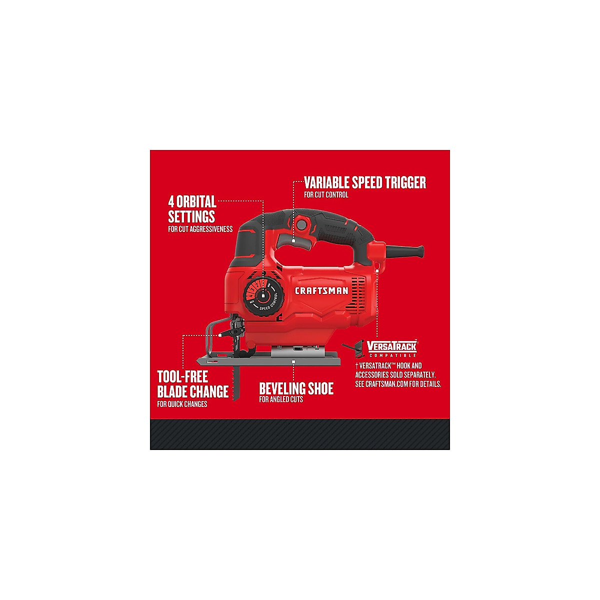 CRAFTSMAN Jig Saw, 4 Orbital Settings, Up to 3,000 SPM, 5 Amp, Corded (CMES610)