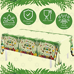 Sukkah Sukkot Tablecloth - Disposable Happy Sukkot Decorations Plastic Tablecloth, Jewish Holiday Party Decorations 3pcs Etrog Lulav Decor Table Cover, Jewish Table Supplies, 108 x 180 cm