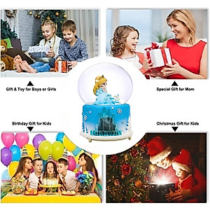 Snow Globe for Girls,80MM Music Box with LED Lights&Automatic Snowfall,Princess Toys Gifts for Kids Women Birthday Christmas Valentine,Decorations for Living Room Bedroom Coutertop(Sit Pose)