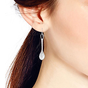 AeraVida Stylish Bon Appétit Spoon and Fork Mismatched Pair .925 Sterling Silver Cutlery Set Fishhook Dangle Earrings for Foodies and Fine Dining Fashion Accessories