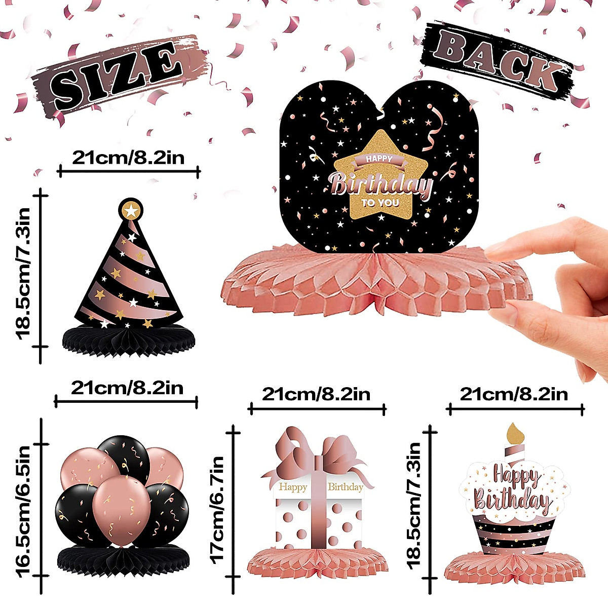 LINGTEER Happy 60th Birthday Rose Gold Table Honeycomb Centerpieces Cheers to 60th Birthday Sixty Years Old Party Table Decorations Gift Sign.