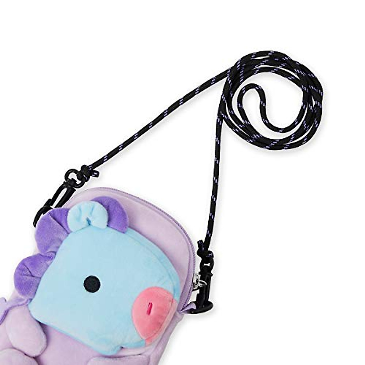 BT21 Baby Series MANG Character Plush Coin Purse Makeup Toiletry Pouch Card Wallet with Lanyard, Light Purple