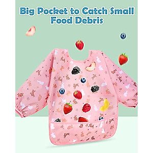 Lictin Baby Bibs for Boy or Girl - Baby Bibs for Eating, Long Sleeve Bib, Waterproof Toddler Bibs, 0-24 Months Neutral Baby Smock, Reusable Infant Baby Bibs for Feeding Teething or Weaning 5 Pcs
