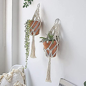 Boho Macrame Plant Hangers - Handmade Hemp Rope Hanging Baskets for Indoor Plants with Ceiling Hooks, Bohemian Home Decor Outdoor Wall Art