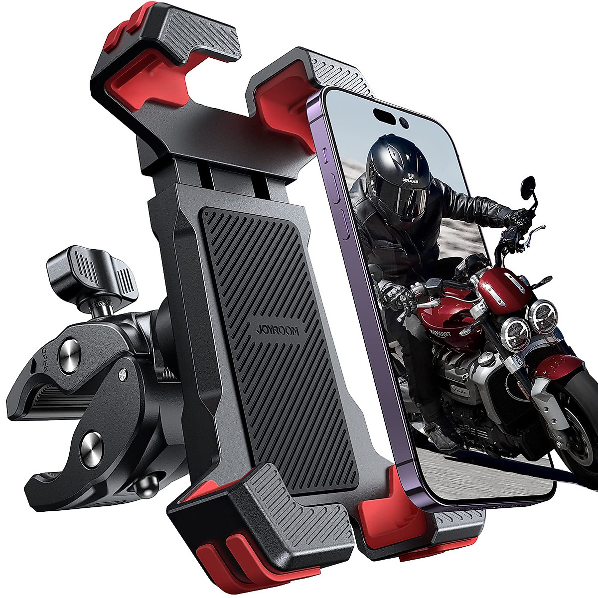 JOYROOM Motorcycle Phone Mount, [Fastest Visualize Lock][150mph Wind Anti-Shake] Bike Phone Holder with Easy Install Handlebar Clamp, fits for Bicycle Scooter ATV/UTV, Fit for iPhone & All Phones