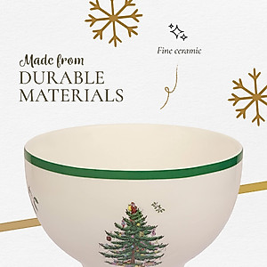 Spode Christmas Tree Collection Rice Bowl - Measured at 6", Use for Soup, Frozen Meals, Stews, and Sticky Rice Dinners, Made of Earthenware, Dishwasher and Microwave Safe